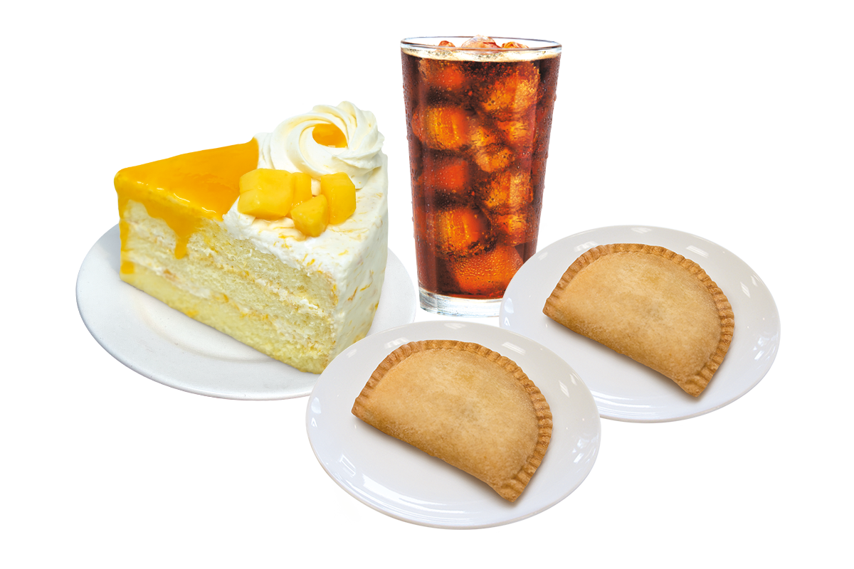 Value Meal B: Chicken Empanada, Mago Supreme Cake Slide, and a soda ...